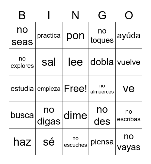 Los mandatos informales Bingo Card