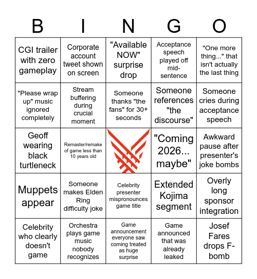 The Game Awards 2025 Bingo Card