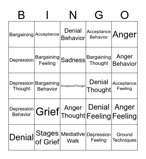 Stages of Grief Bingo Card