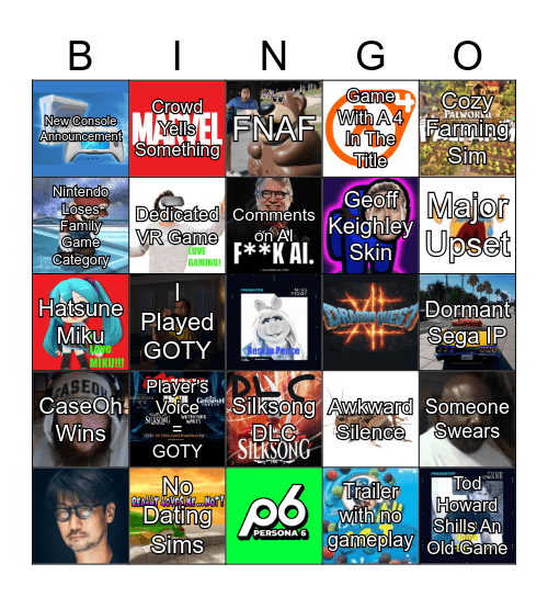 GDC TGAs BINGO! Bingo Card