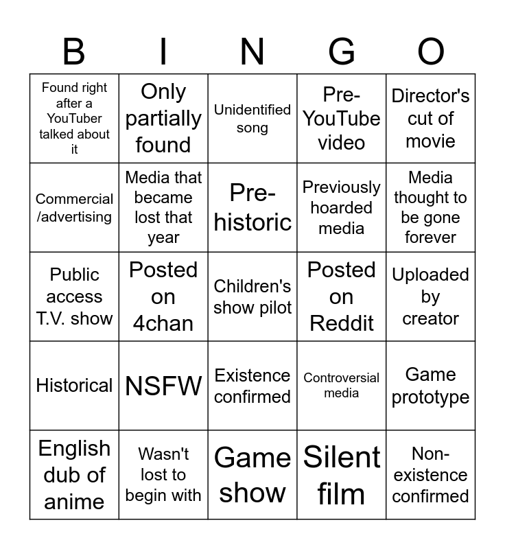 Lost Media found in 2026 bingo Card