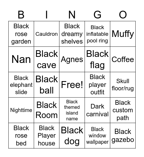 Black ACNH Bingo Card