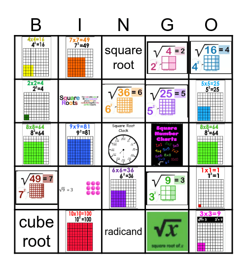 Square Root Bingo Card