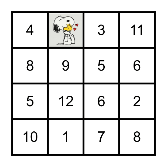 Snoopy Dice Coverall Bingo Card