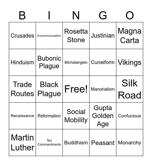 Vocabulary Review Bingo Card