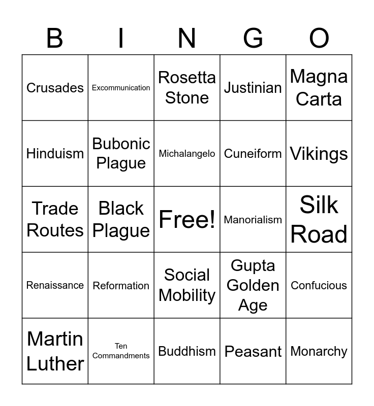 Vocabulary Review Bingo Card