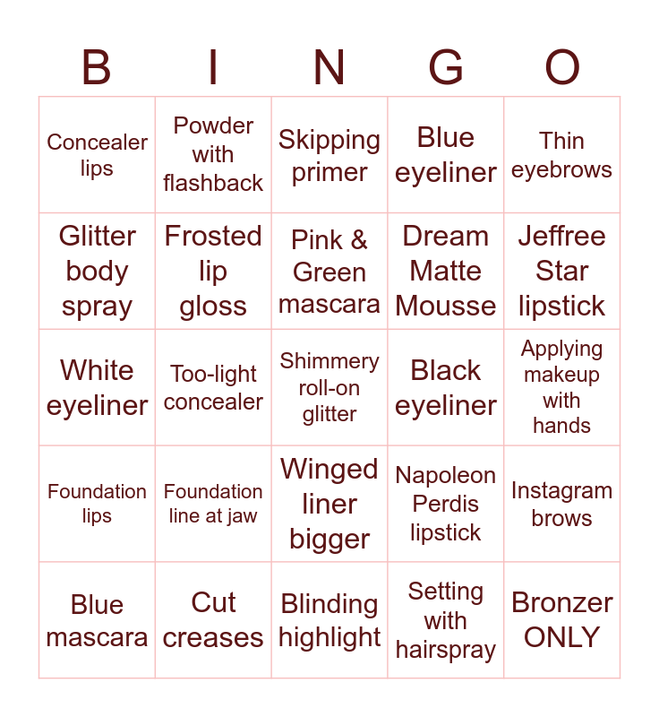Makeup Bingo Card