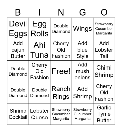 Holiday Contest Bingo Card