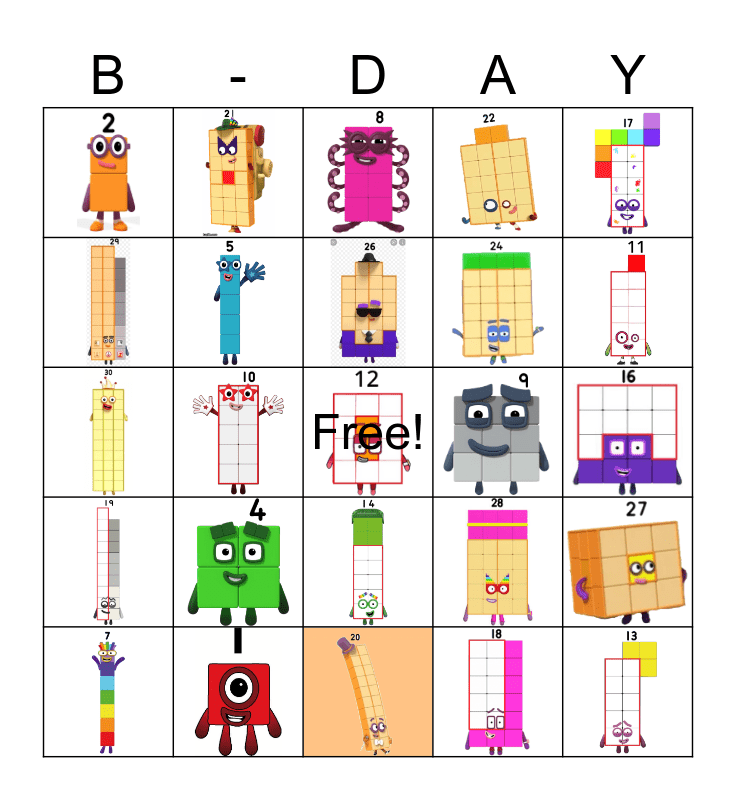 Numberblocks Bingo Card