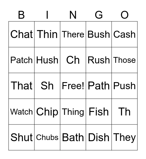 Digraph Bingo Card