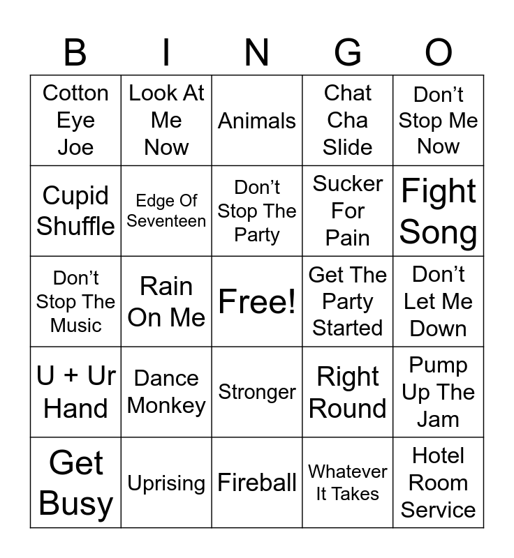 Shake Ya Booty Bingo Card