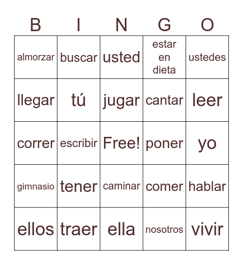 preterito irregular - verbos Bingo Card