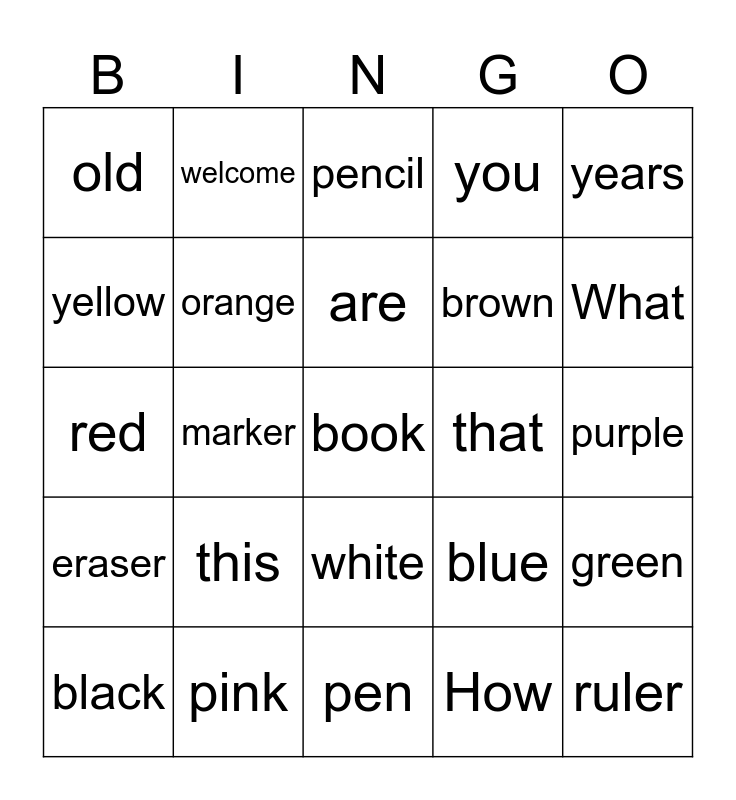 3 grade vocab Bingo Card