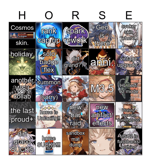 GBF winter stream 2025 Bingo Card