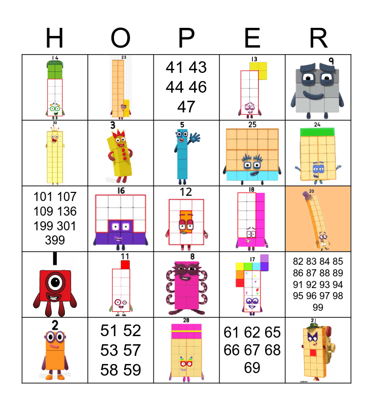 Number blocks Bingo Card