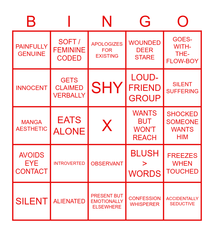 Japanese BL Protagonist Archetype Bingo Card