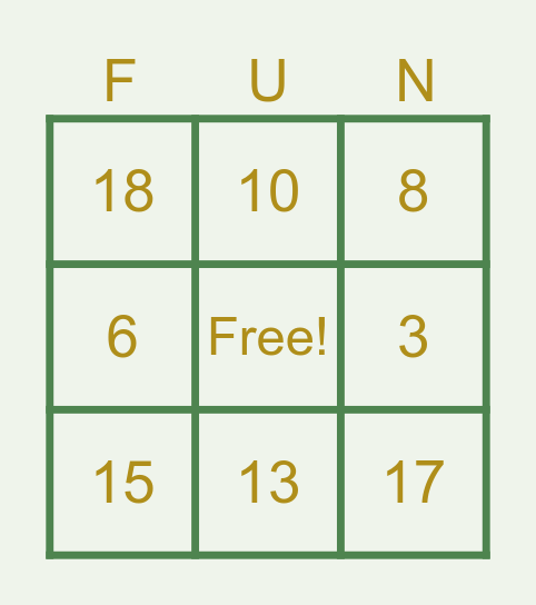 NUMBERS 1-20 Bingo Card
