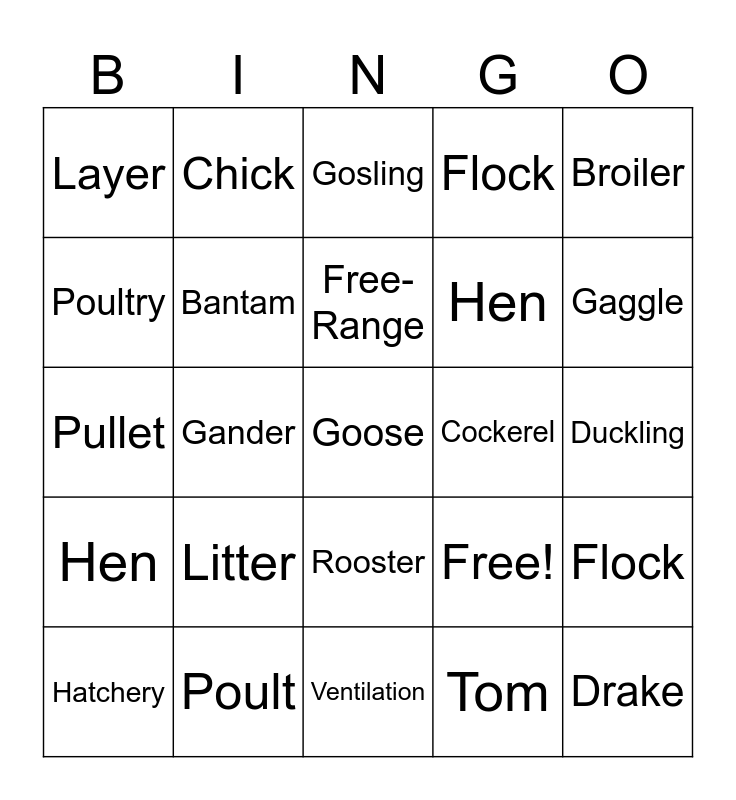 The Poultry Industry Bingo Card