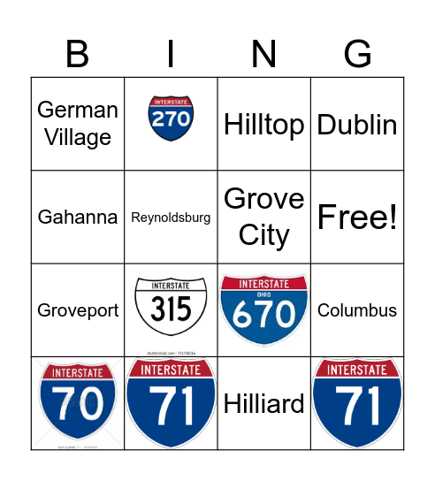 Columbus Driving Bingo Card