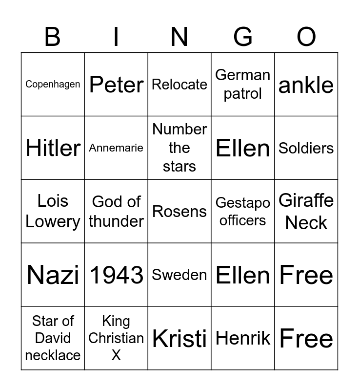 Number The Stars Bingo Card