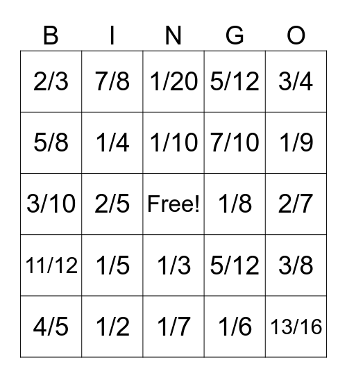 Simplifying Fractions Bingo Card