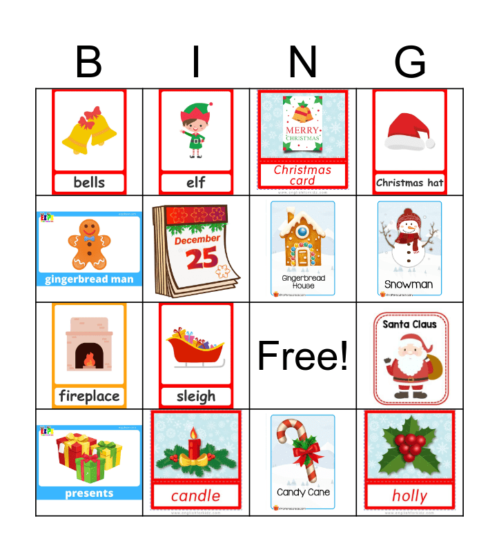 Christmas First Grade JFR Bingo Card