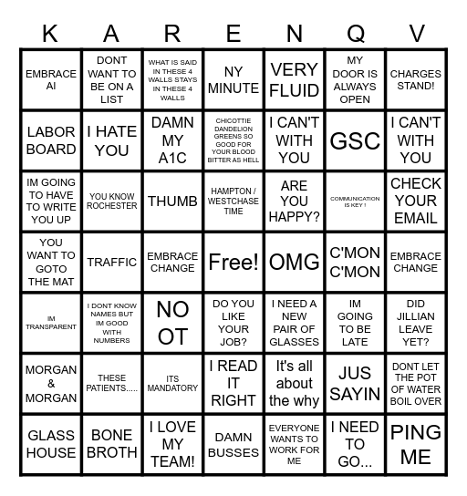KQV BINGO Card