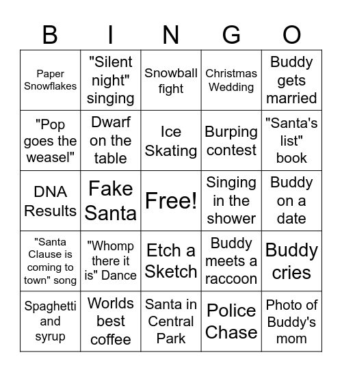 ELF Movie Bingo Card
