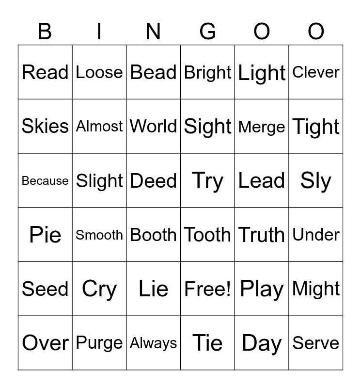 Second grade bingo Card