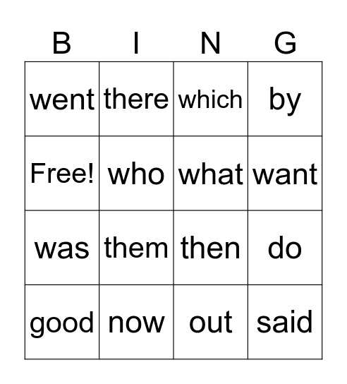Unit 3 High Frequency Words Bingo Card