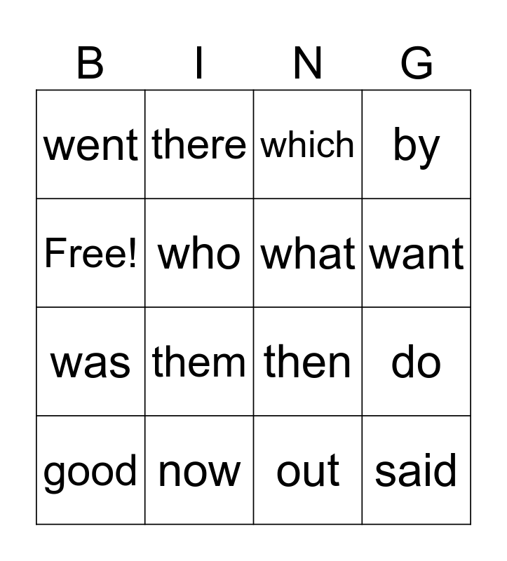 Unit 3 High Frequency Words Bingo Card