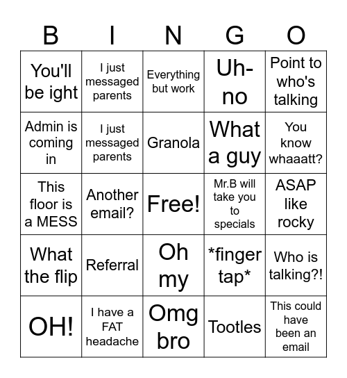 Teacher Bingo- Ms.G Edition Bingo Card