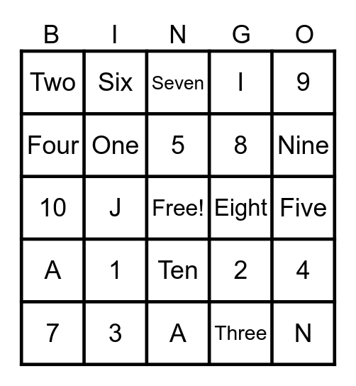 Numbers 1-10! Bingo Card
