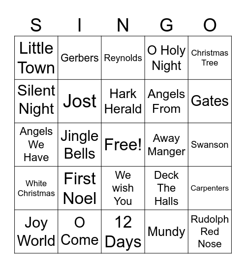 SINGO Bingo Card