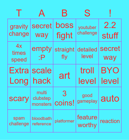 GD recent tab Bingo Card