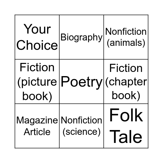 Reading Homework Bingo Card