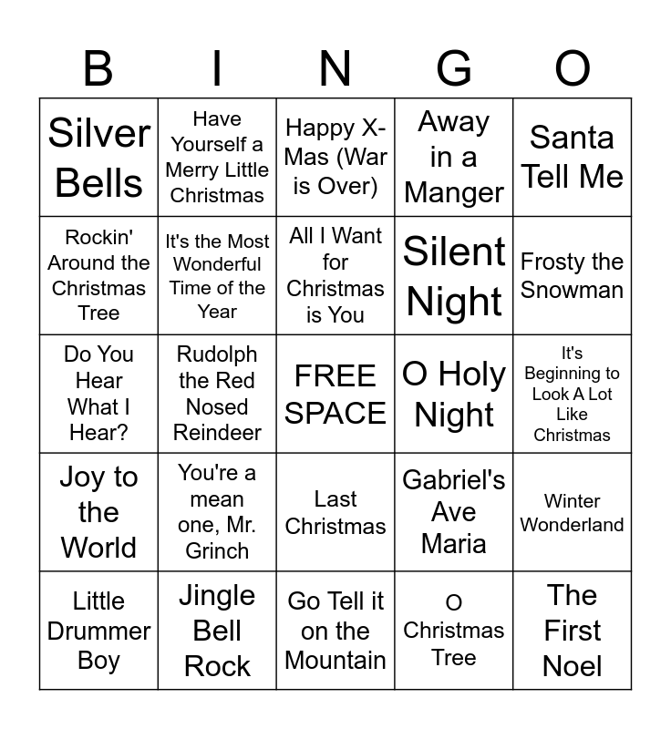 Christmas Carol Bingo Card