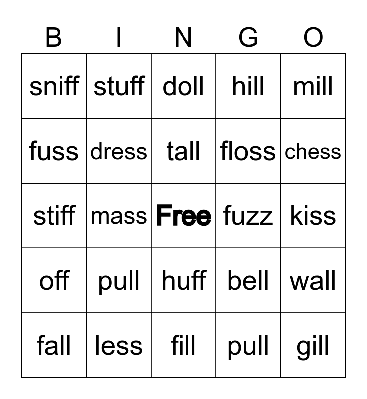 Double Constant Endings Bingo Card