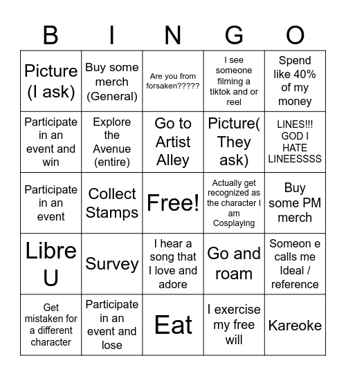 Cosplay matsuri Bingo Card Bingo Card