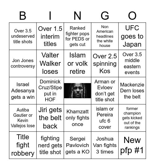 UFC 2026 Bingo Card