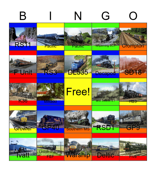 Railroads that I would like to operate a dinner train one day Bingo Card
