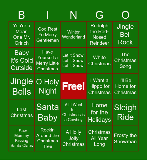 Holiday Music Bingo Card