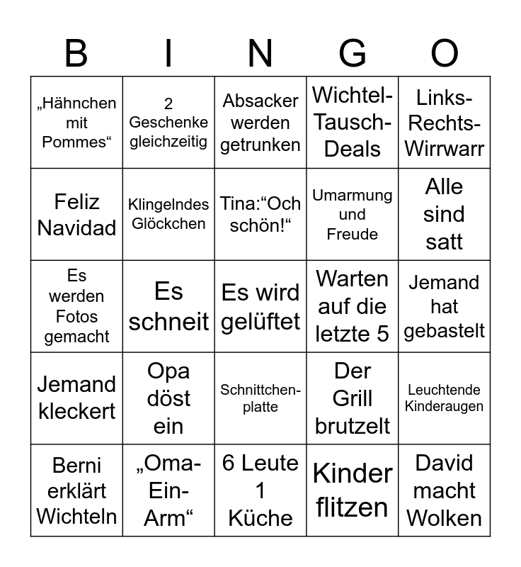 Weihnachts- Bingo Card