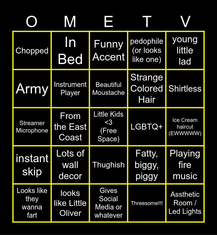 OmeTv Bingo Board Bingo Card