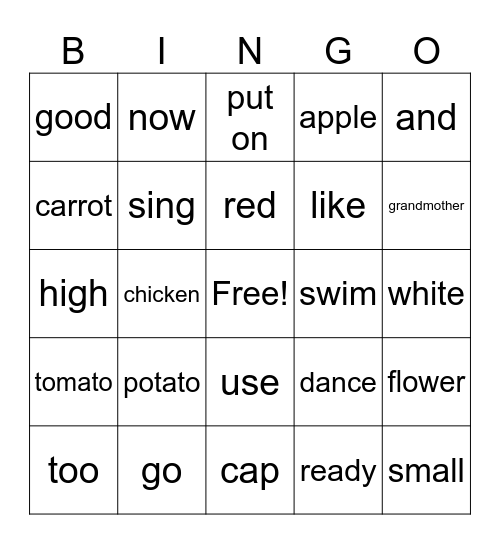 Word Bingo Card