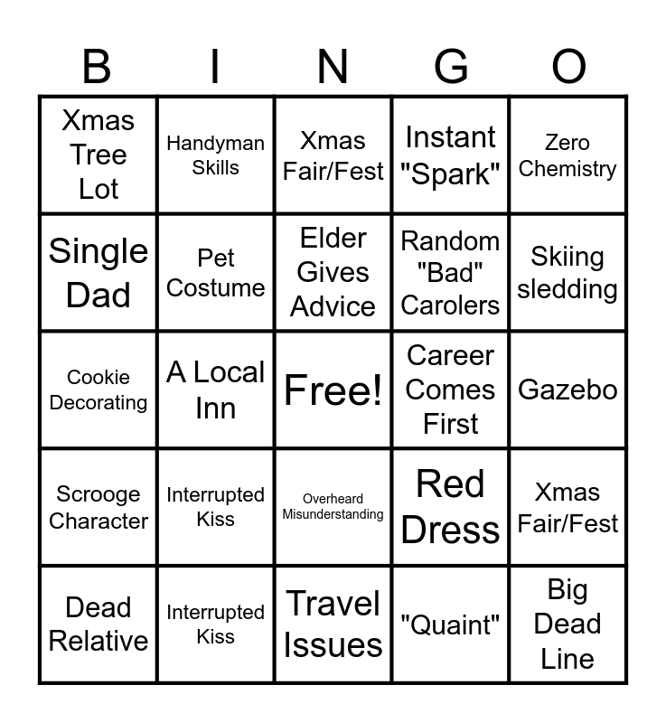 Hall Mark Movie Trope BINGO Card