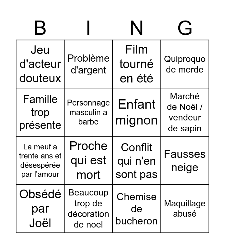 Bingo film noël Bingo Card