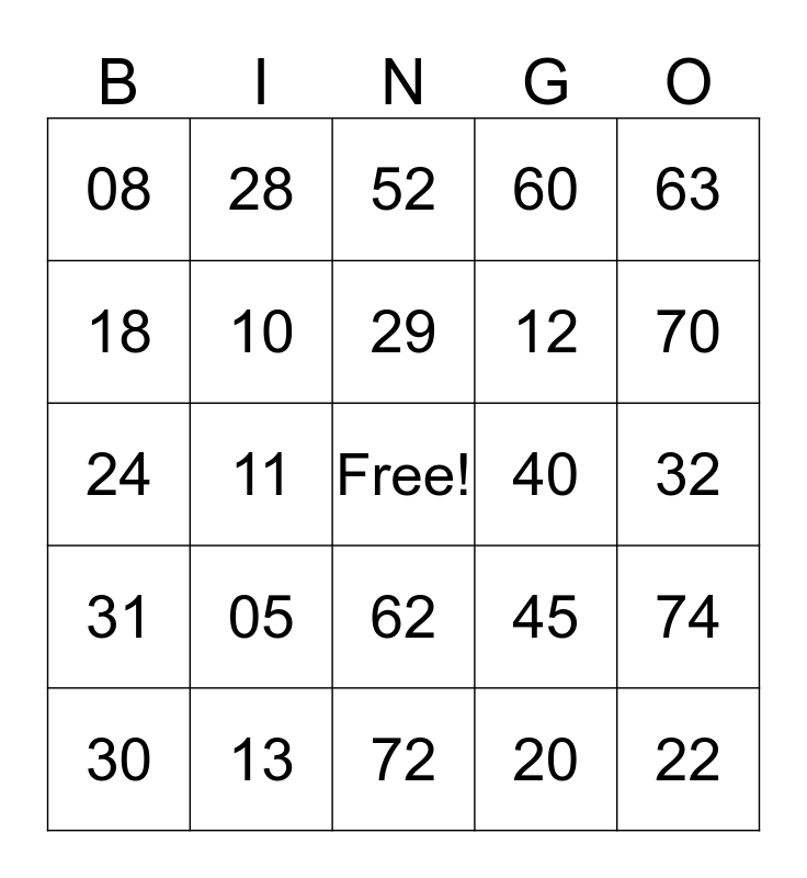 Rainy Day Bingo Card