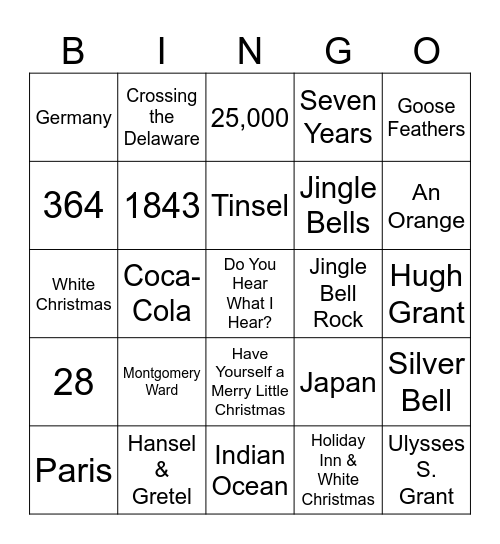 Christmas Trivia Bingo Card