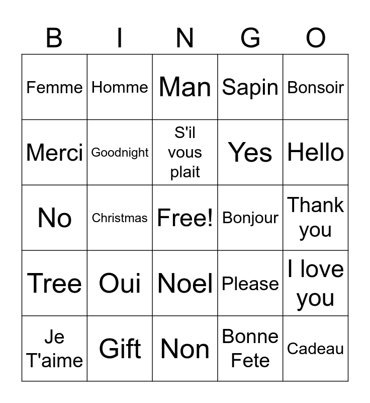 Bilingual Bingo Card